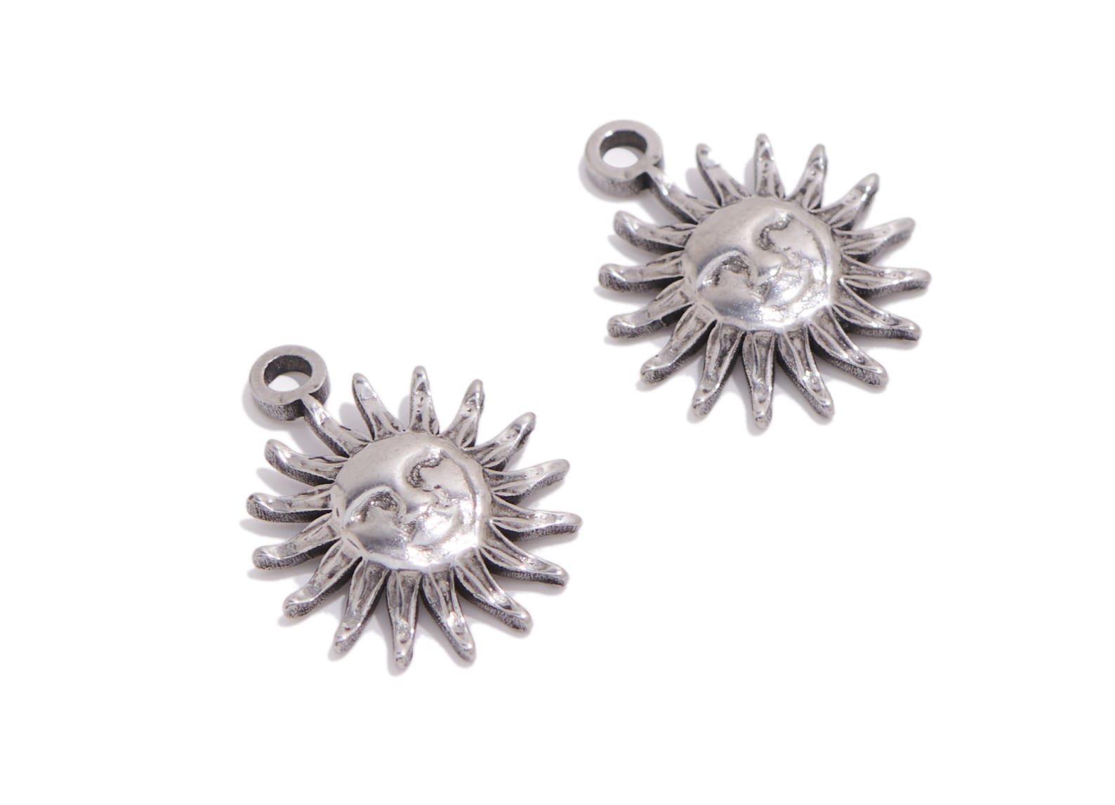Steel Sun Charms, 304 Stainless Steel, Textured Sun Face Charms ...