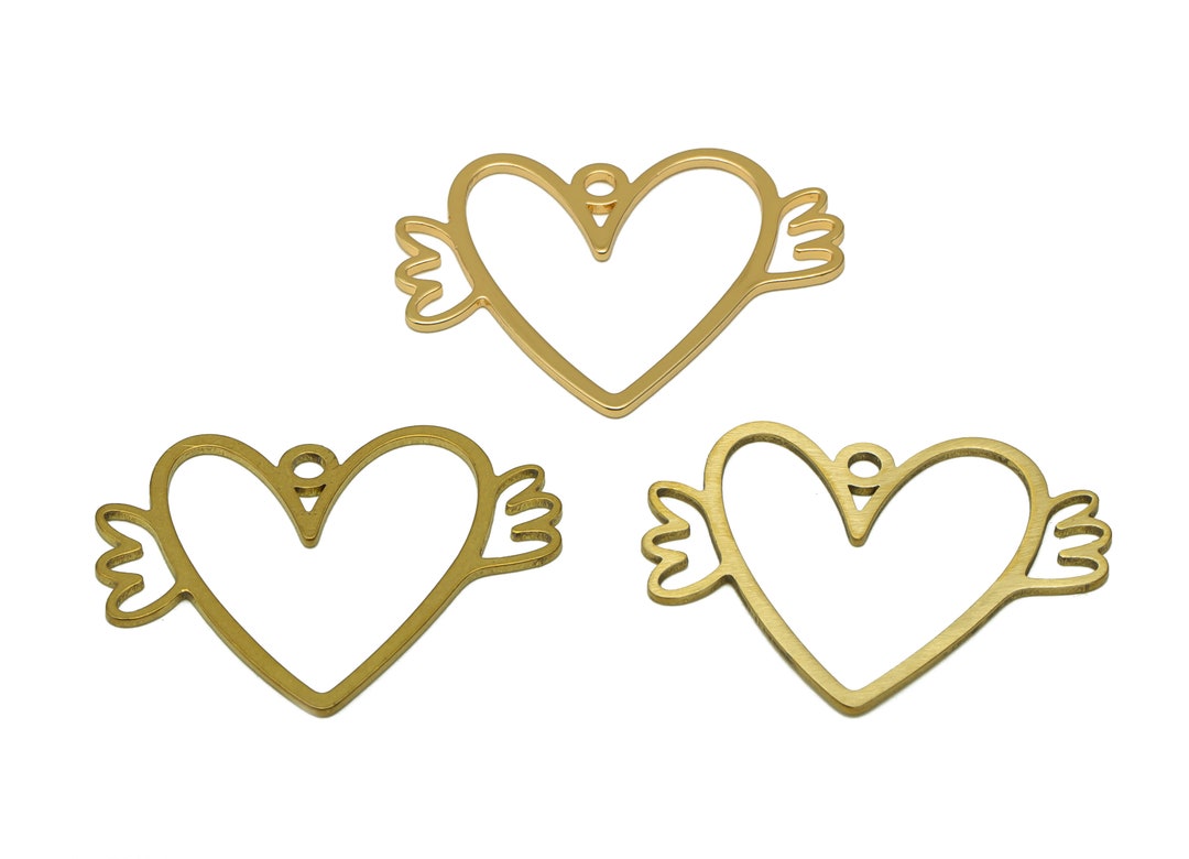 Heart Wings Laser Cut Connectors, Hollow Necklace Connector, Brass ...