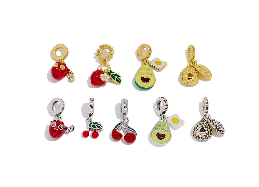 Brass Enamel Fruit Dangle Charms, Novelty Food Pendant, Strawberry ...