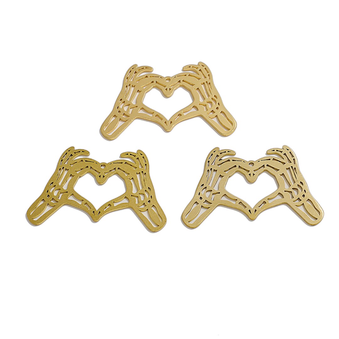 Raw Brass Skeleton Hand Sign Earring Charm, Heart Sign Charm, Love Sign ...
