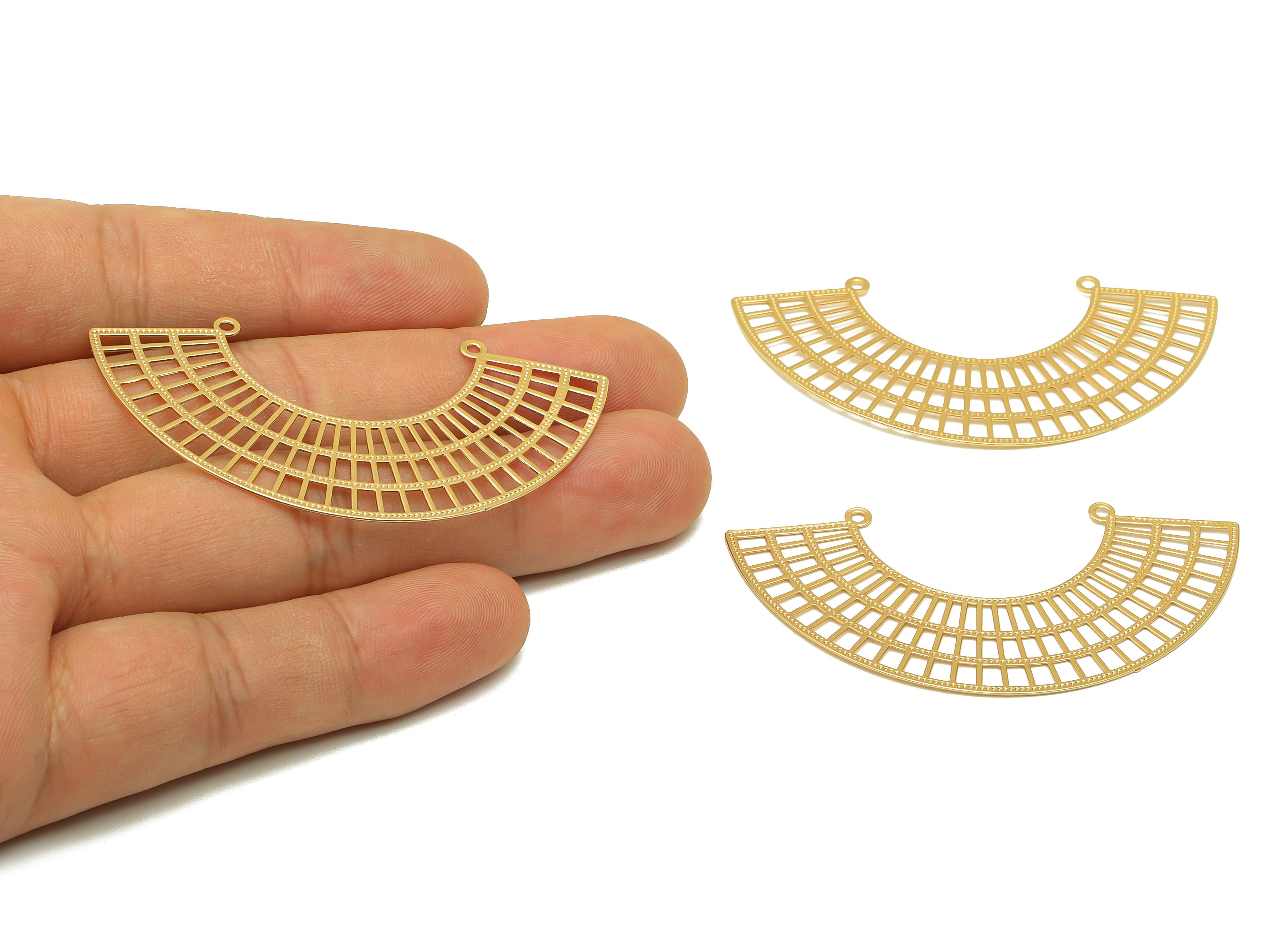 Fan Laser Cut Connector, Raw Brass Semicircle Necklace Connector, Arch ...
