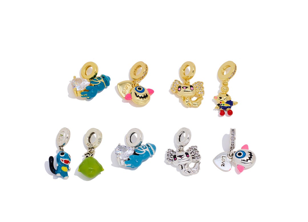 Brass Enamel Dangle Charms, Cute Colorful Cartoon Character Pendant ...