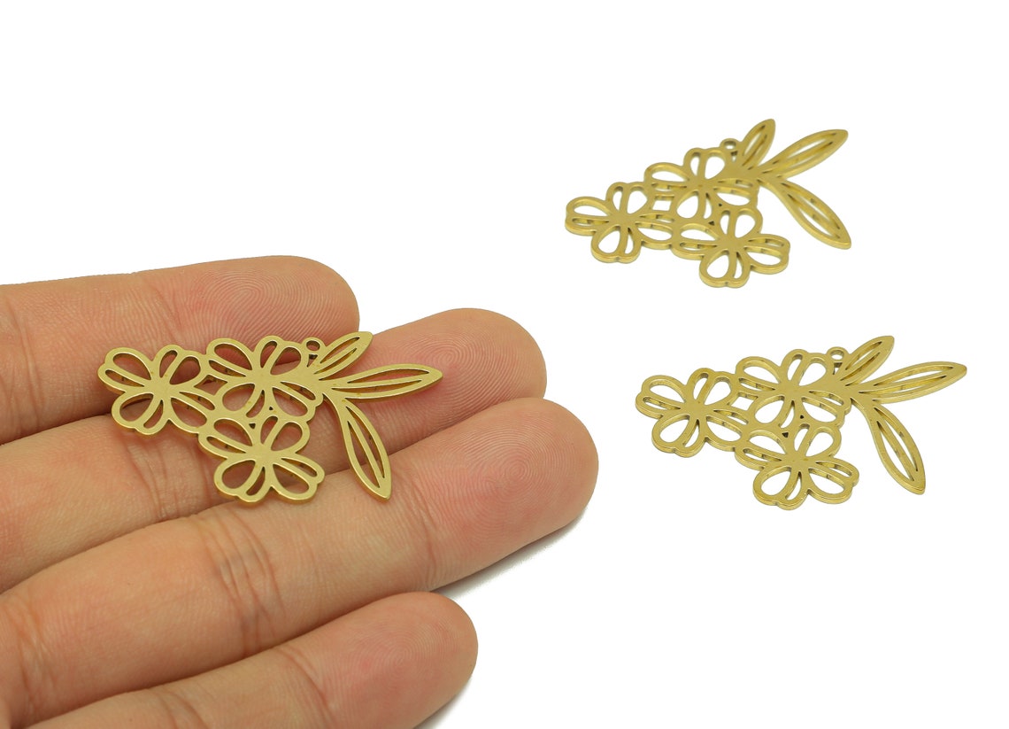Periwinkle Lasercut Earring Charms Raw Brass Floral Charm - Etsy