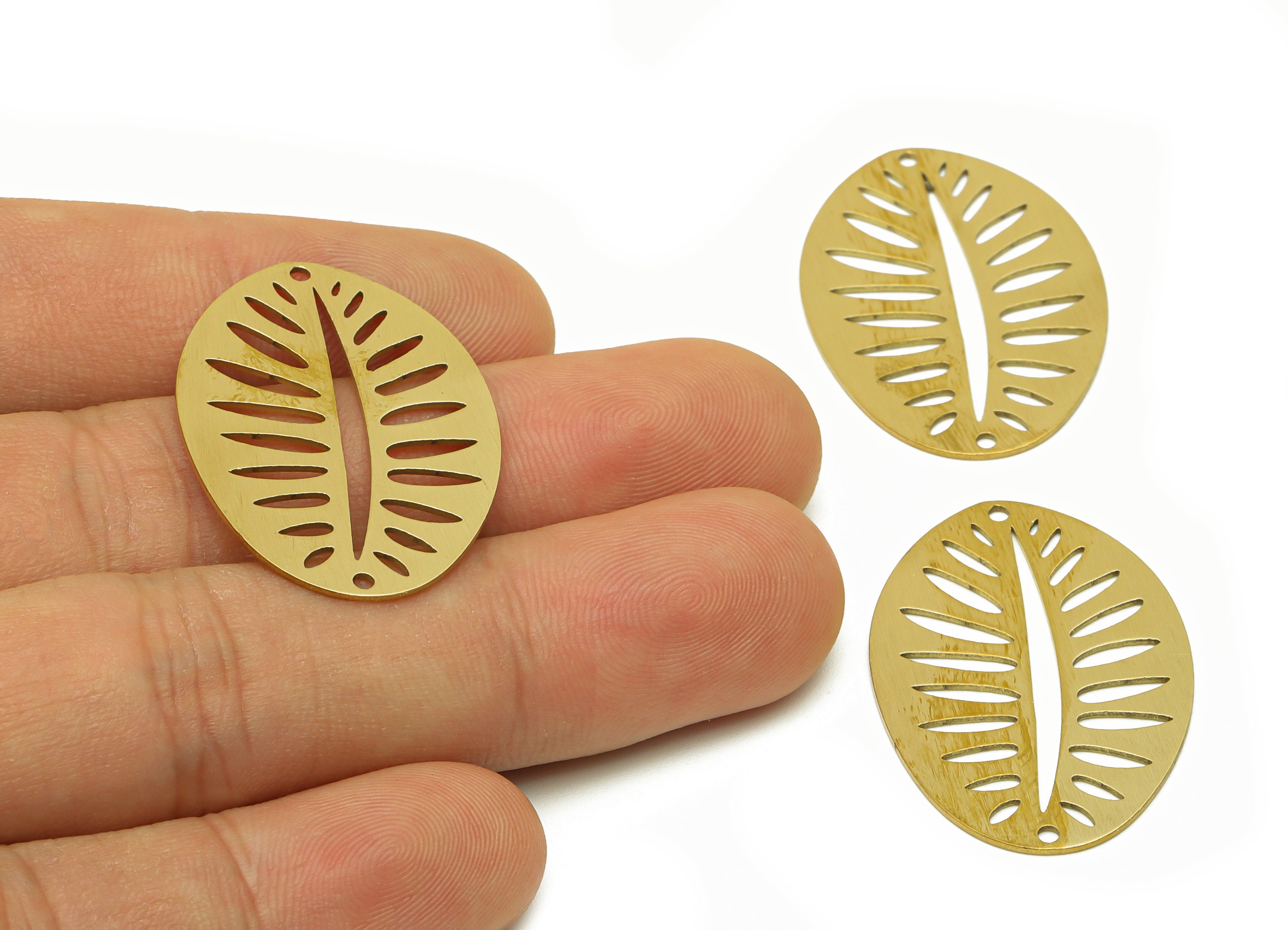 Leaf Laser Cut Connectors, Raw Brass Hollow Rib Connector, Handmade ...