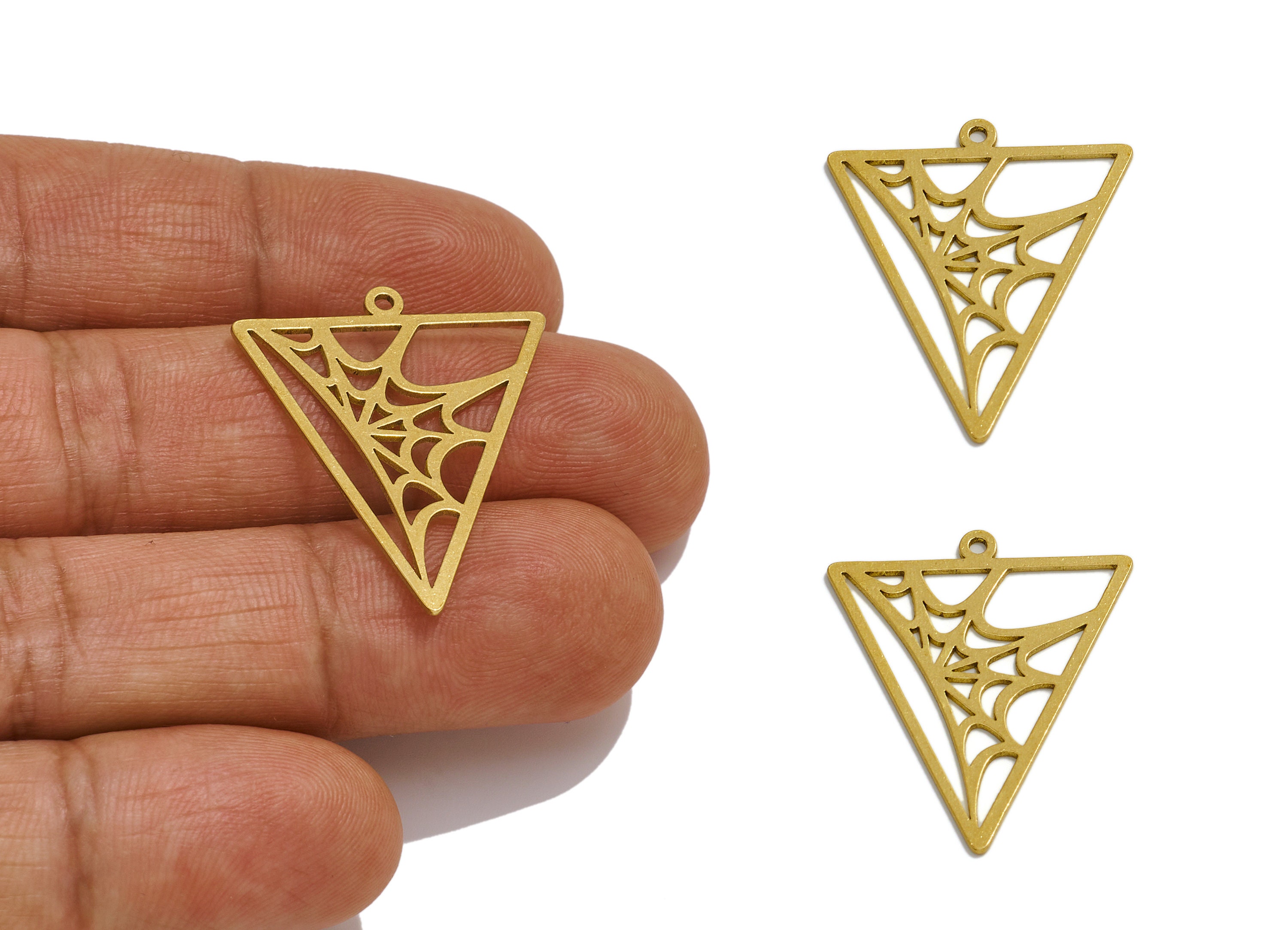 2pcs Raw Brass Spider Web Charm, Triangle Web Earring Charm, Spooky ...