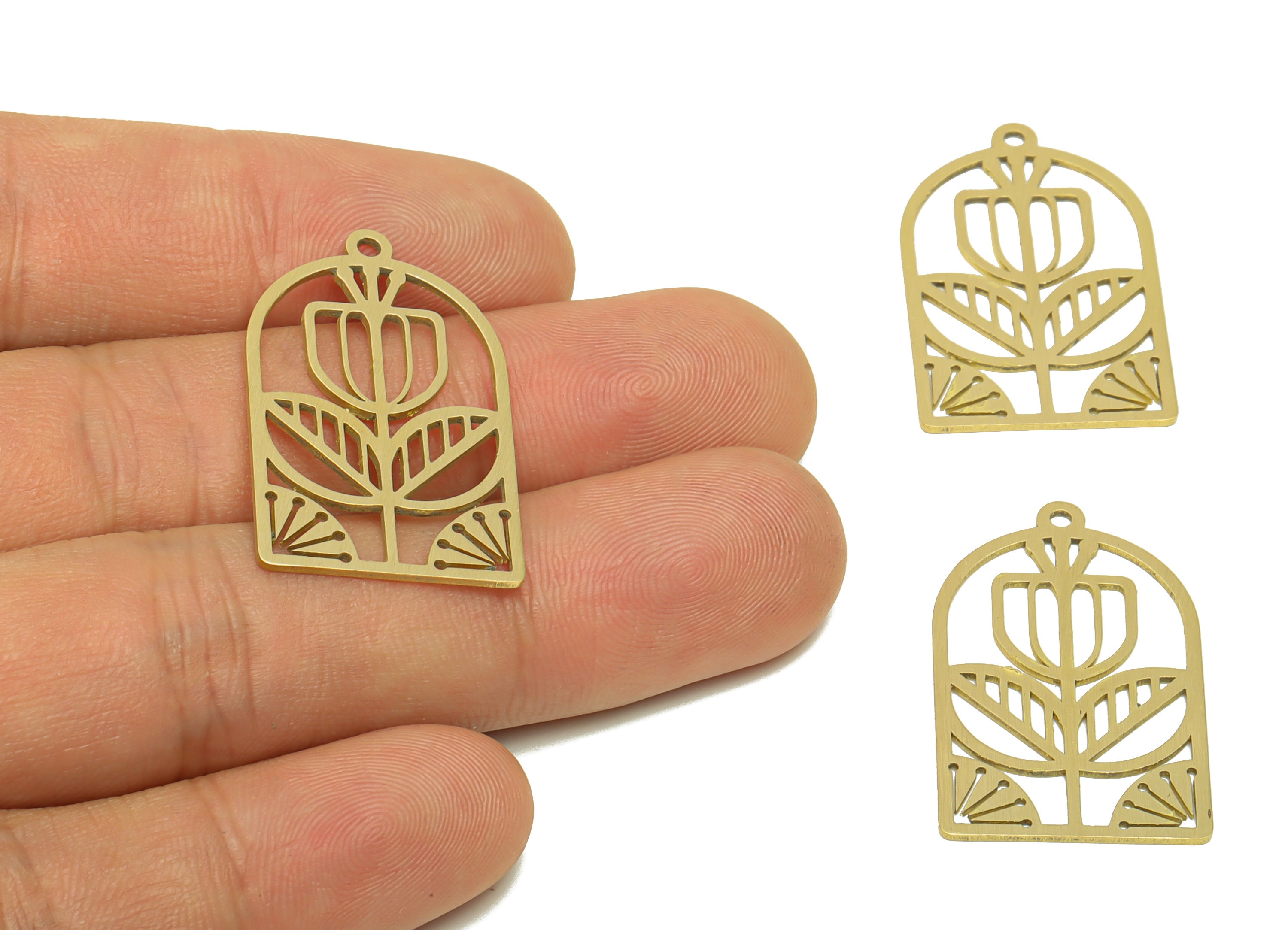 Tulip Laser Cut Earring Charm, Flower Domed Glass Cover Charm, Handmade ...