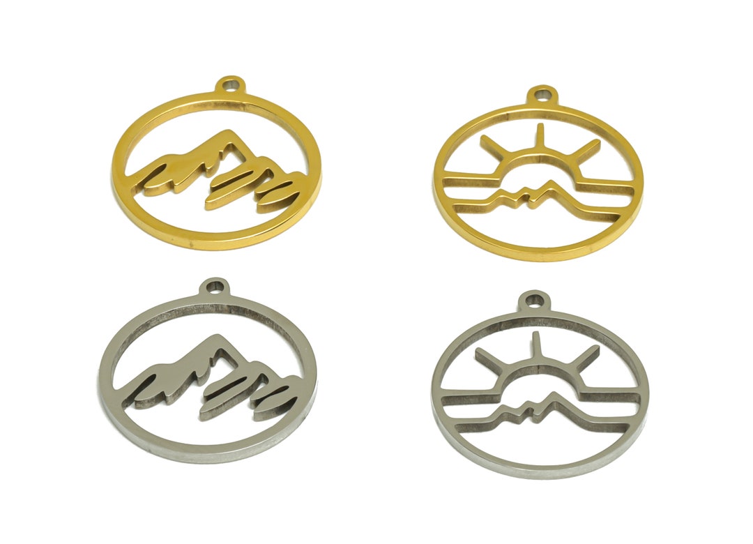 Landscape Steel Hoop Charms, Stainless Steel Sunshine Charm, Sunrise ...