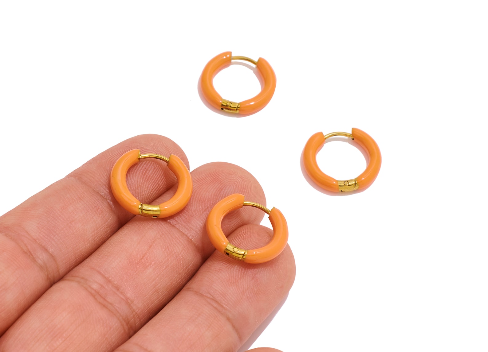 16mm Steel Round Hoop Earrings, Circle Huggie Hoop Earring, Colorful ...