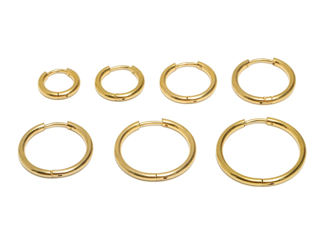 Steel Round Hoop Earring, Circle Huggie Earring, Steel Ear Hoops, 12mm ...