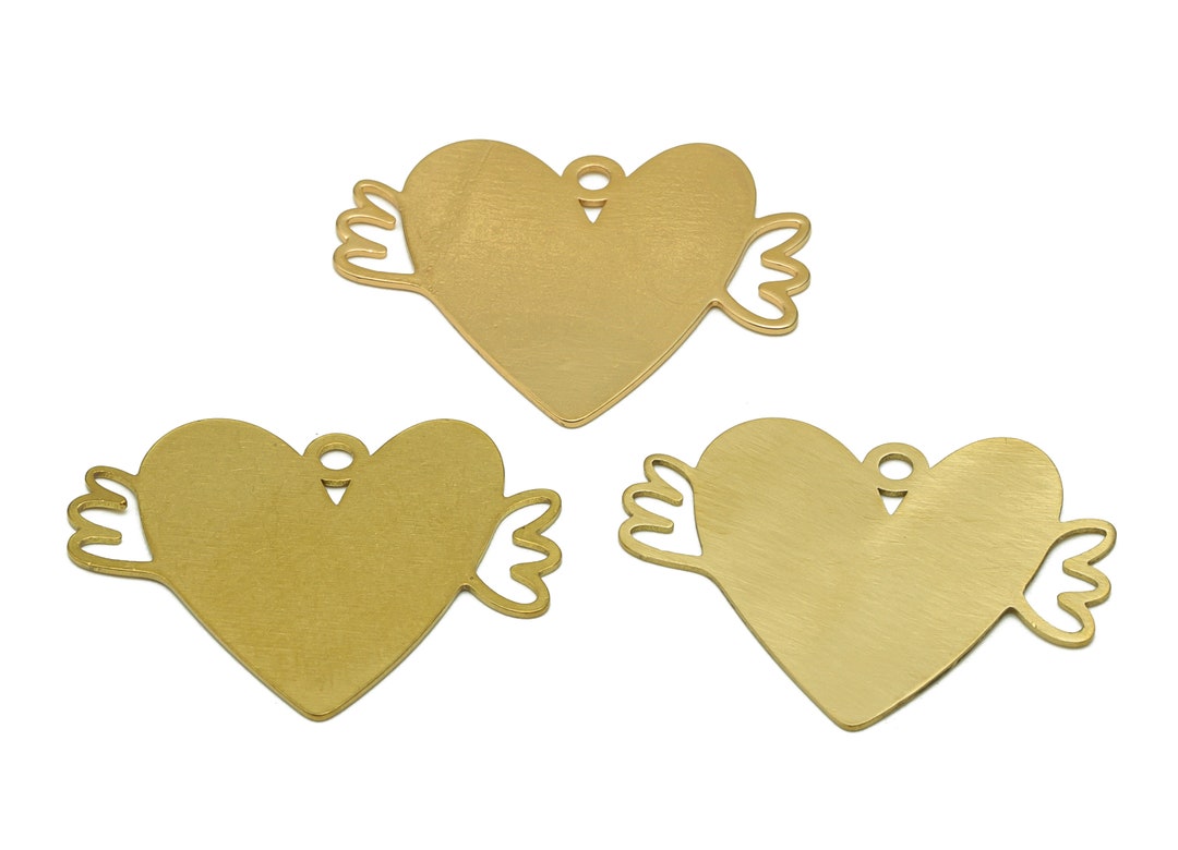 Heart Wings Laser Cut Connectors, Love Necklace Connector, Brass ...