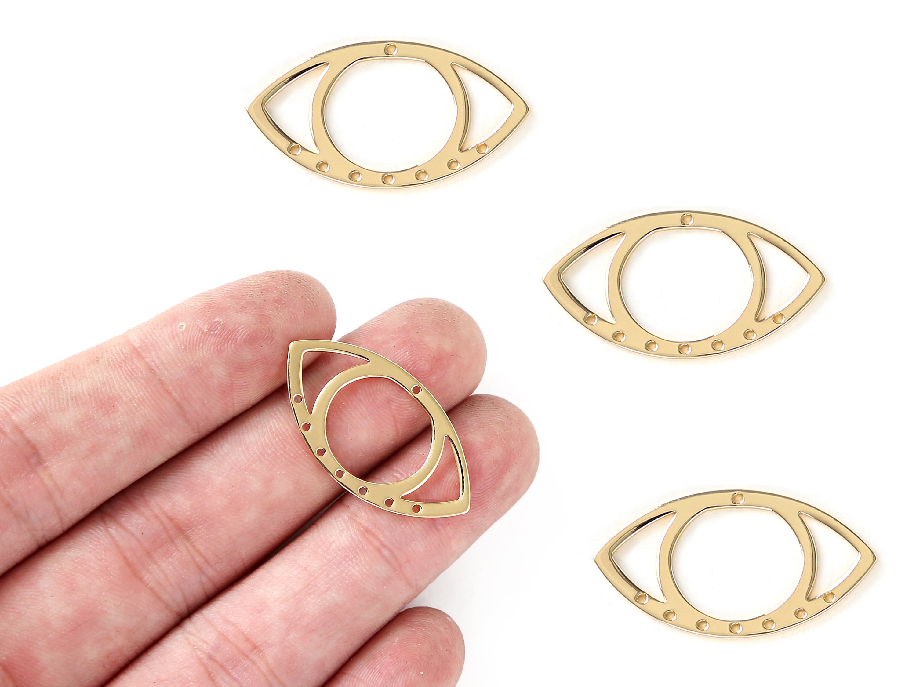 Eye Laser Cut Connectors, Abstract Eyeball Connector, Raw Brass Earring ...