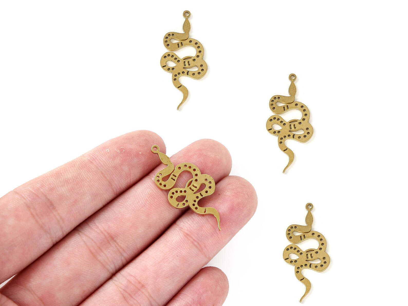 Snake Laser Cut Charm, Flat Dot Snake Earrings, Handmade Polishing, Raw ...