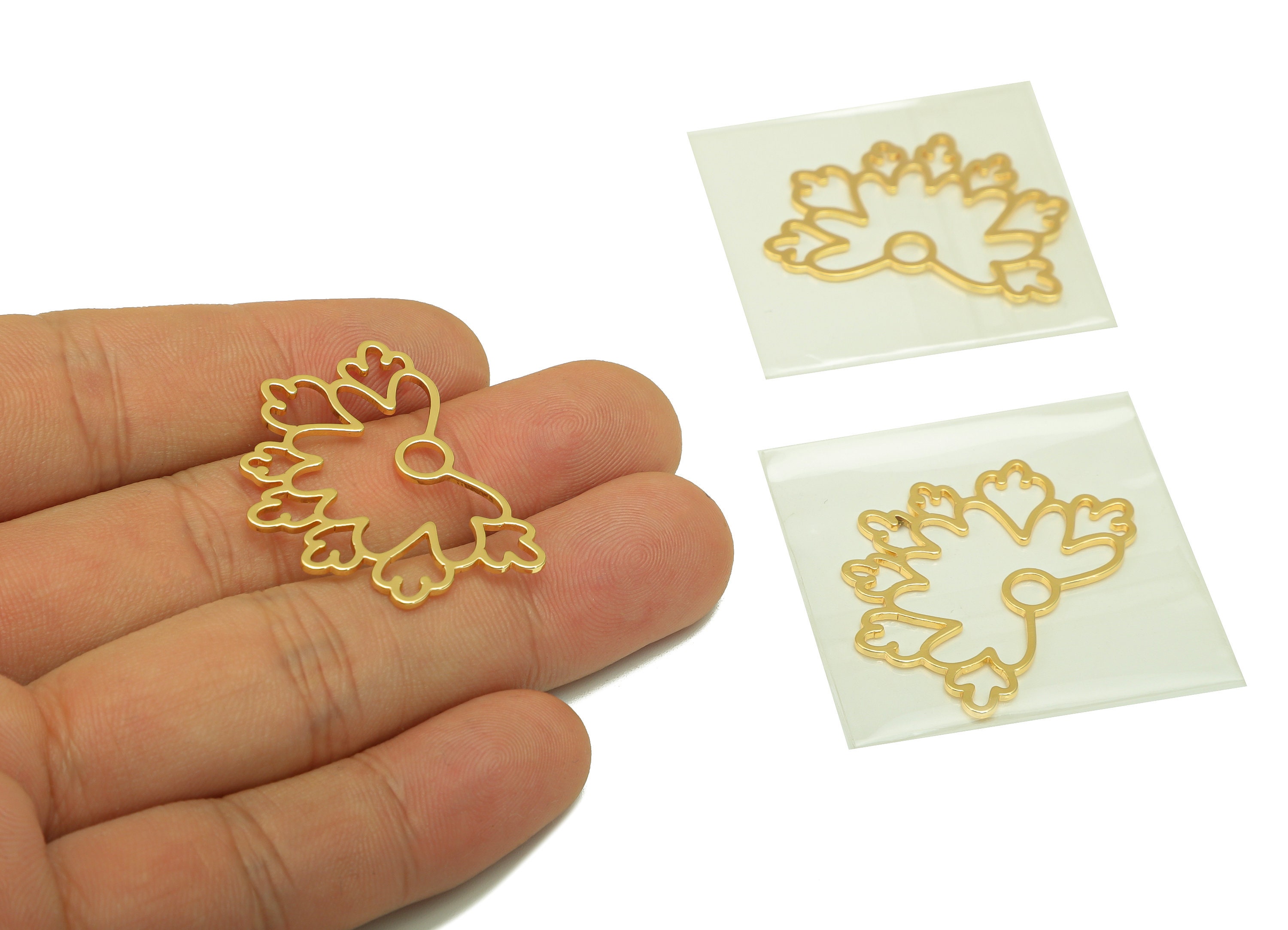 Botanical Laser Cut Earring Charms, Raw Brass Half Floral Charm ...
