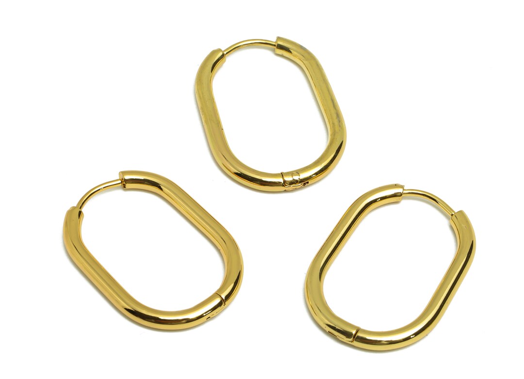 Gold Tone Plated Fat Oval Earring Hoop, 316 Stainless Steel Stud ...