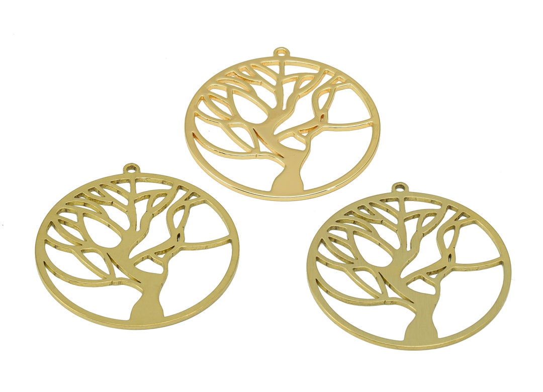 Botanical Laser Cut Earring Charms, Abstract Life Tree Charm, Raw Brass ...