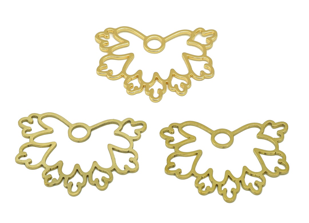 Botanical Laser Cut Earring Charms, Raw Brass Half Floral Charm ...