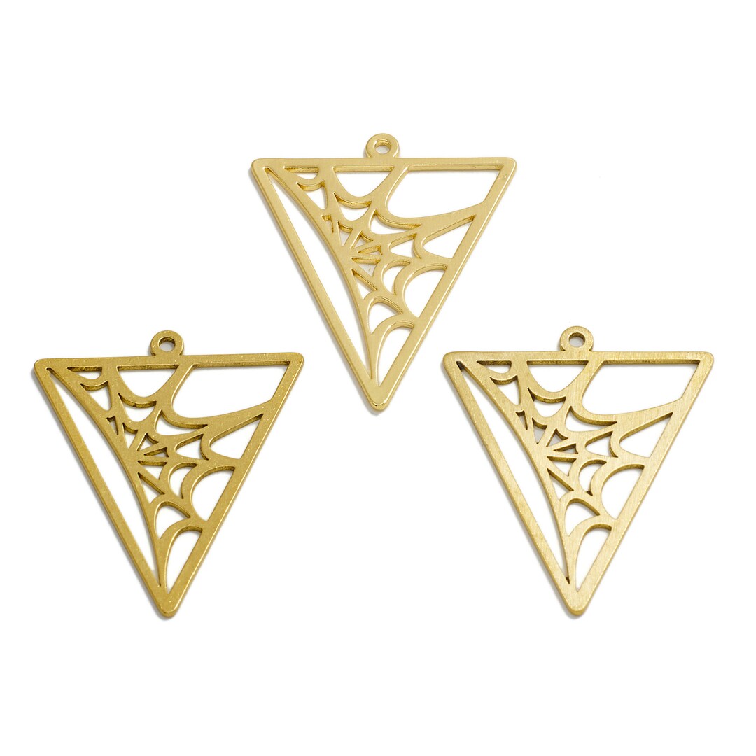 2pcs Raw Brass Spider Web Charm, Triangle Web Earring Charm, Spooky ...
