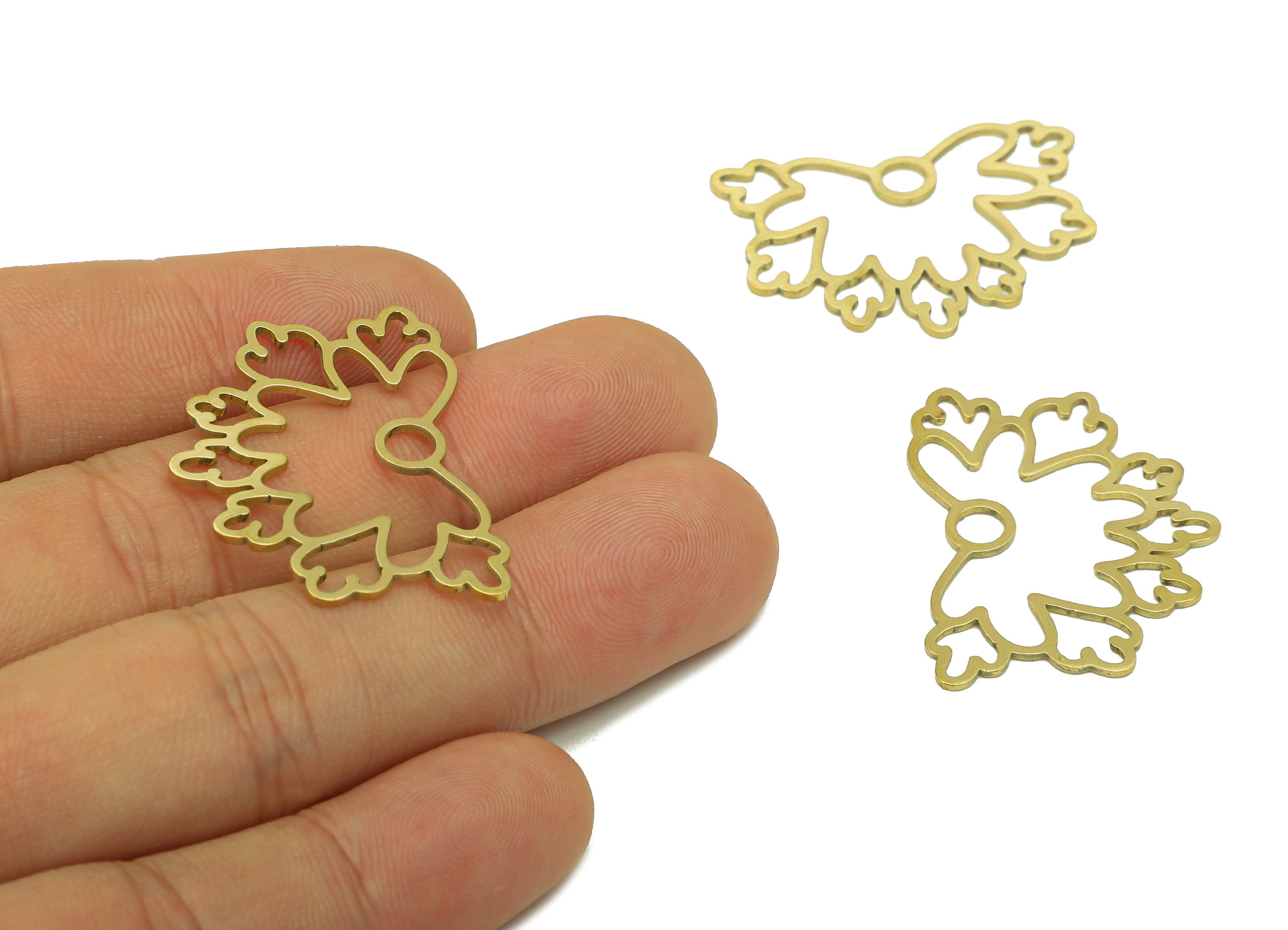 Botanical Laser Cut Earring Charms, Raw Brass Half Floral Charm ...
