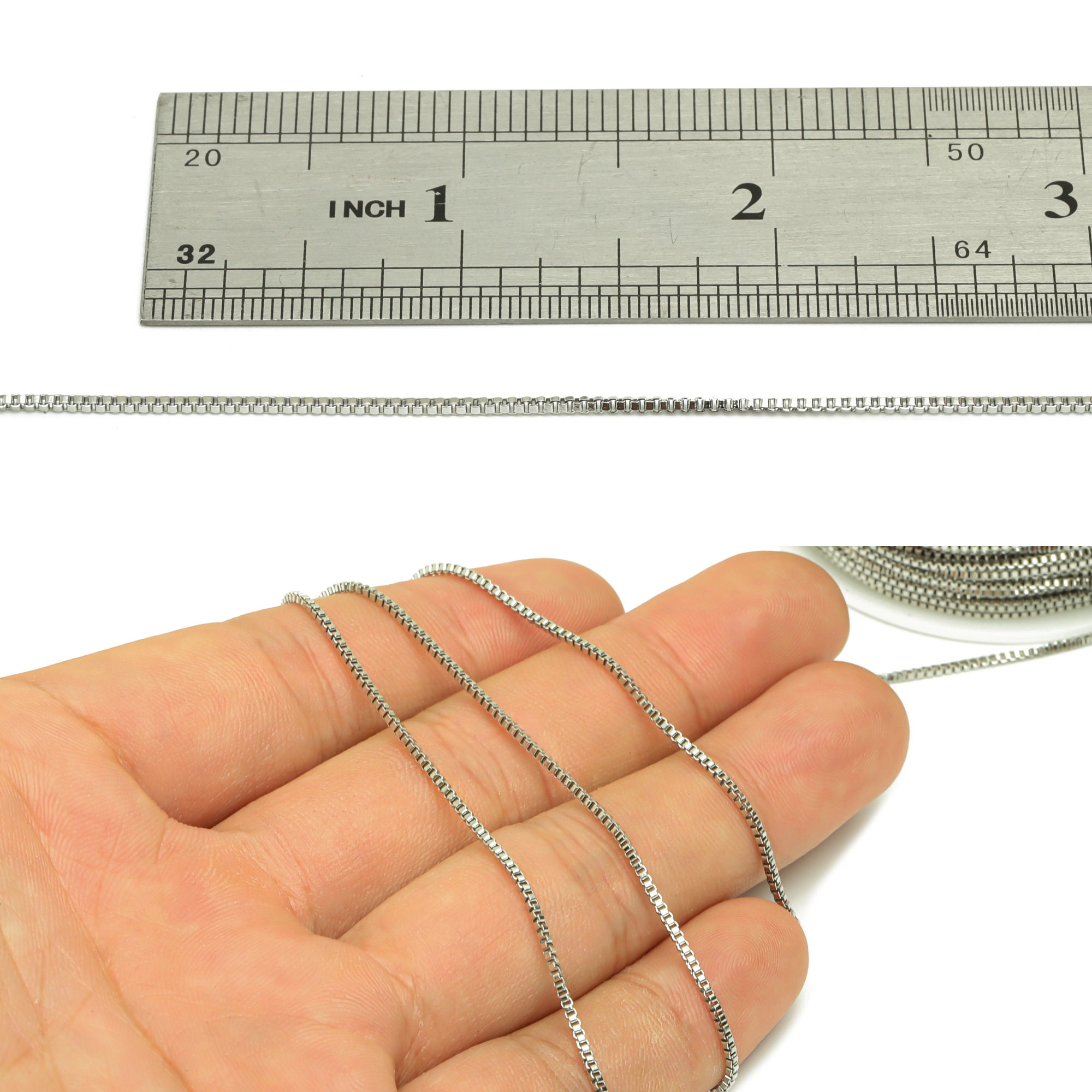 Gold Tiny Chains, 1.2mm Snake Chain, Cube Chain, Square Box Chain ...