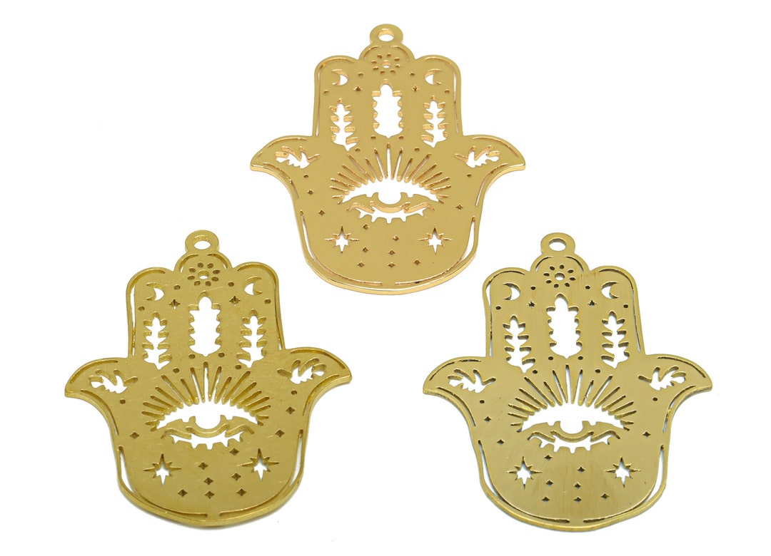 Celestial Hamsa Laser Cut Charms, North Star Moon Eyelash Charm, Brass ...