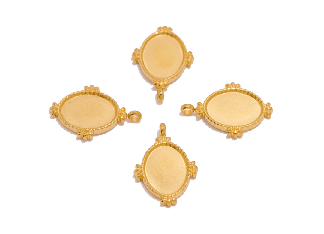 Steel Oval Charms, Textured Oval Pearl Gemstone Base Charm, Stainless ...