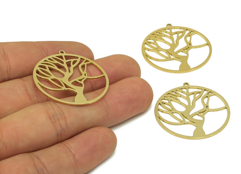 Botanical Laser Cut Earring Charms, Abstract Life Tree Charm, Raw Brass ...