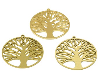 Life Tree Laser Cut Earring Charms, Abstract Botanical Charm, Raw Brass ...