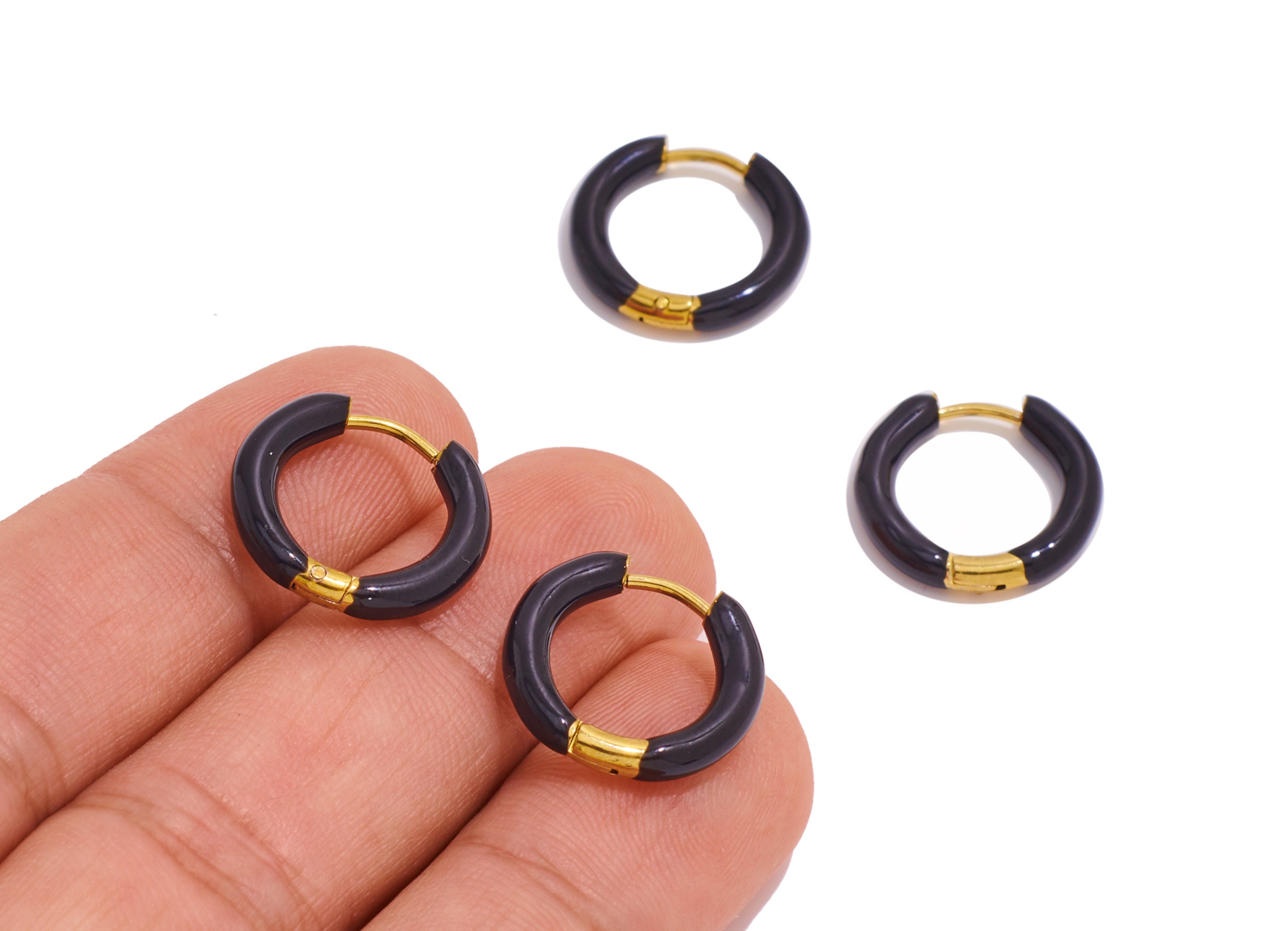 16mm Steel Round Hoop Earrings, Circle Huggie Hoop Earring, Colorful ...