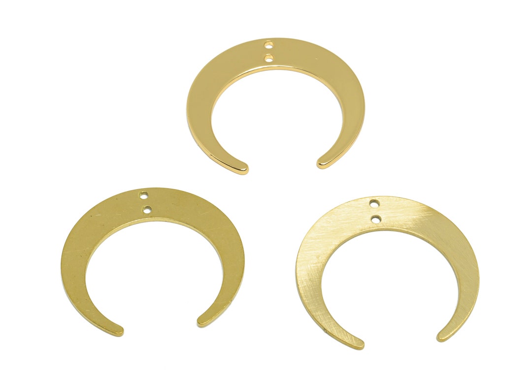 2pcs Raw Brass Crescent Moon Connector, 2 Hole Crescent Moon Geometric ...