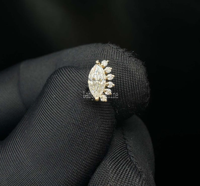 14K Gold Marquise Diamond Stud, Eye Shape Helix Piercing - Etsy