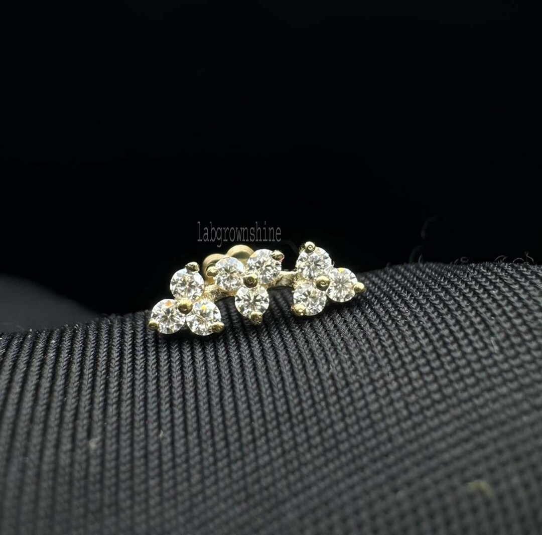 14K Gold Diamond Flower Garland Stud Earring Flower Round Diamond ...
