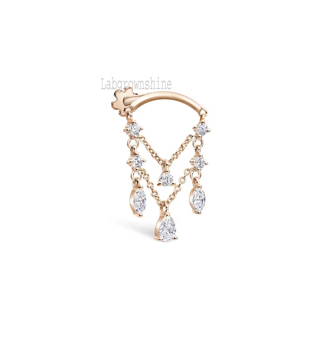 14K Solid Gold Diamond Drape Chandelier Threaded Stud Earring 14K Solid ...