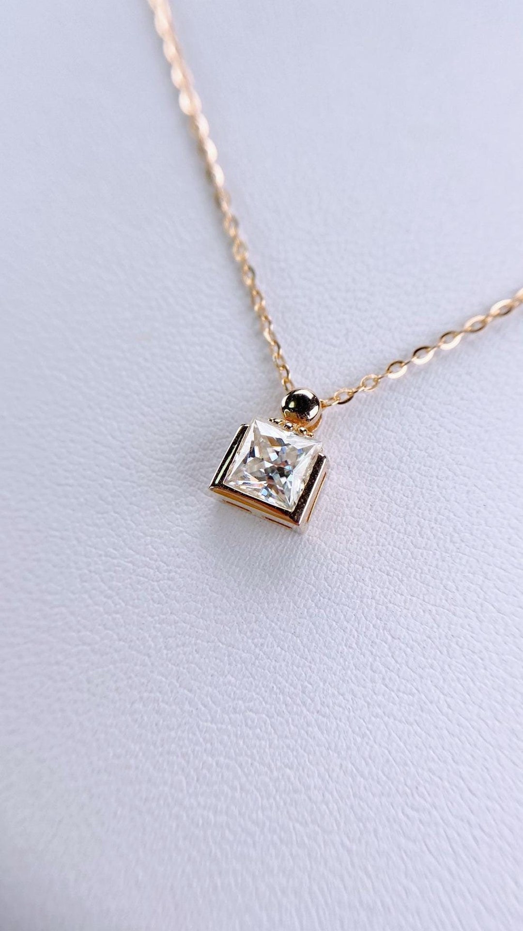 Princess Cut Moissanite Pendant Bezel Square Pendant Dainty Diamond ...