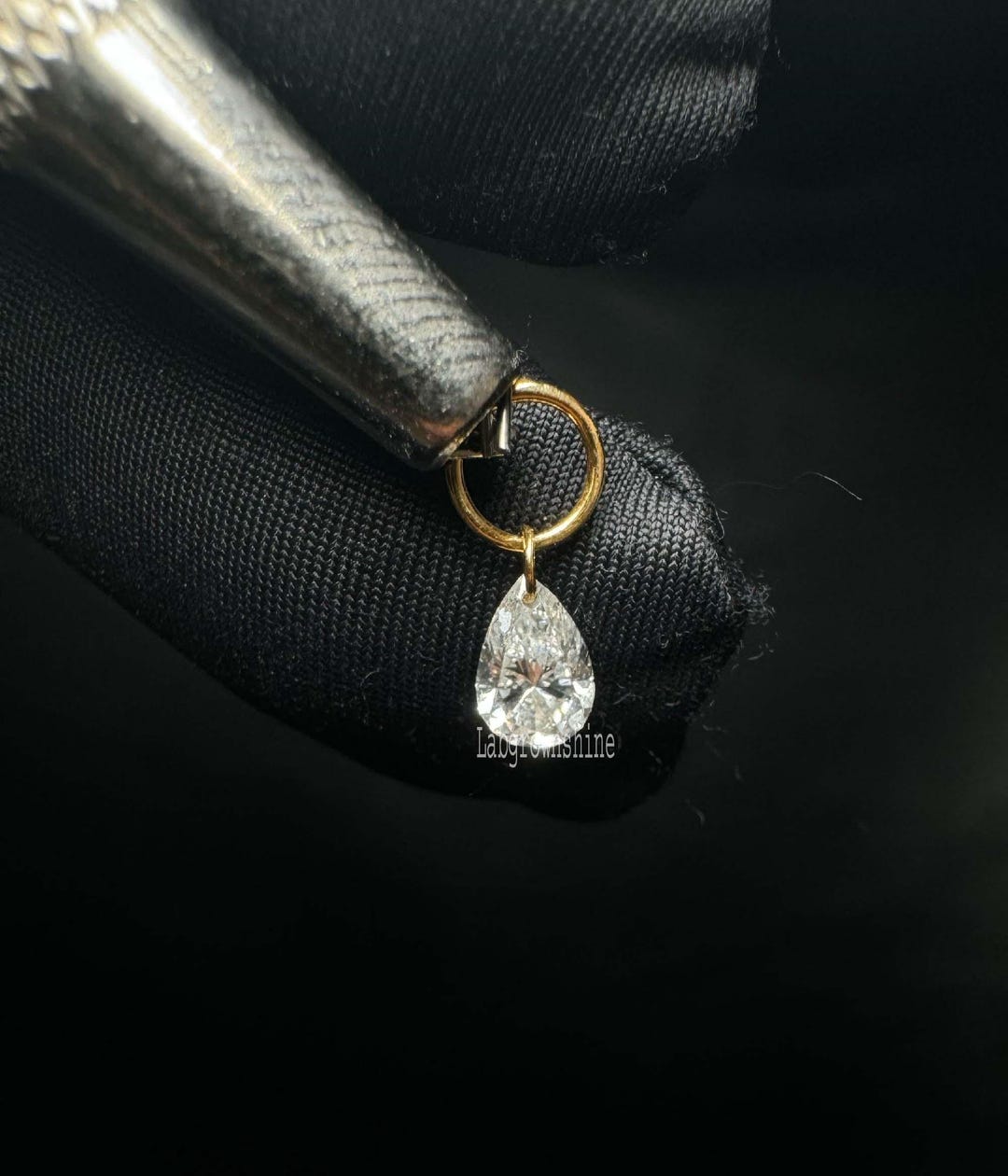 Pear Floating Diamond Charm Single Pear Diamond Earrings Pear Floating ...