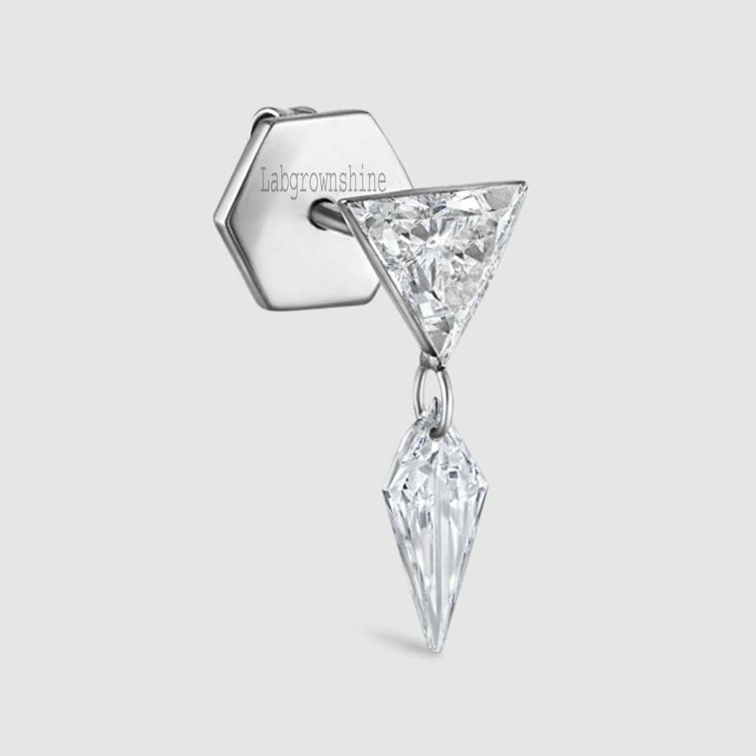 Kite Dangle Triangle Diamond Stud Invisible Set Lab-grown Diamond Lobe ...