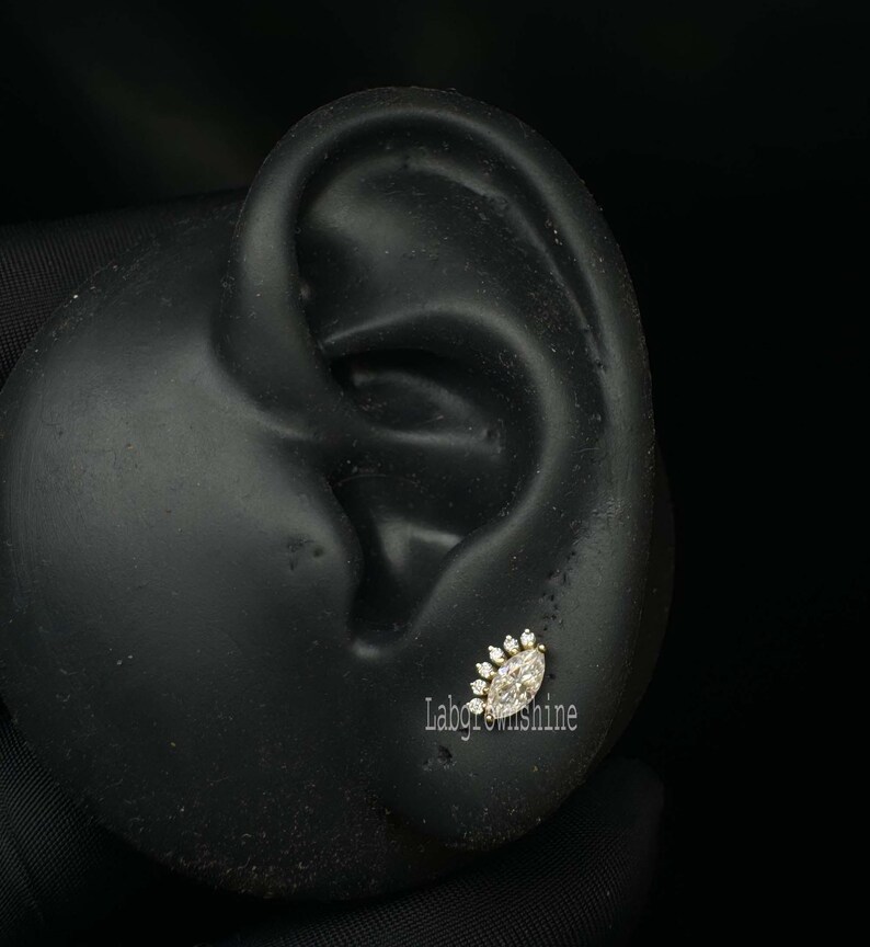 14K Gold Marquise Diamond Stud, Eye Shape Helix Piercing - Etsy Canada