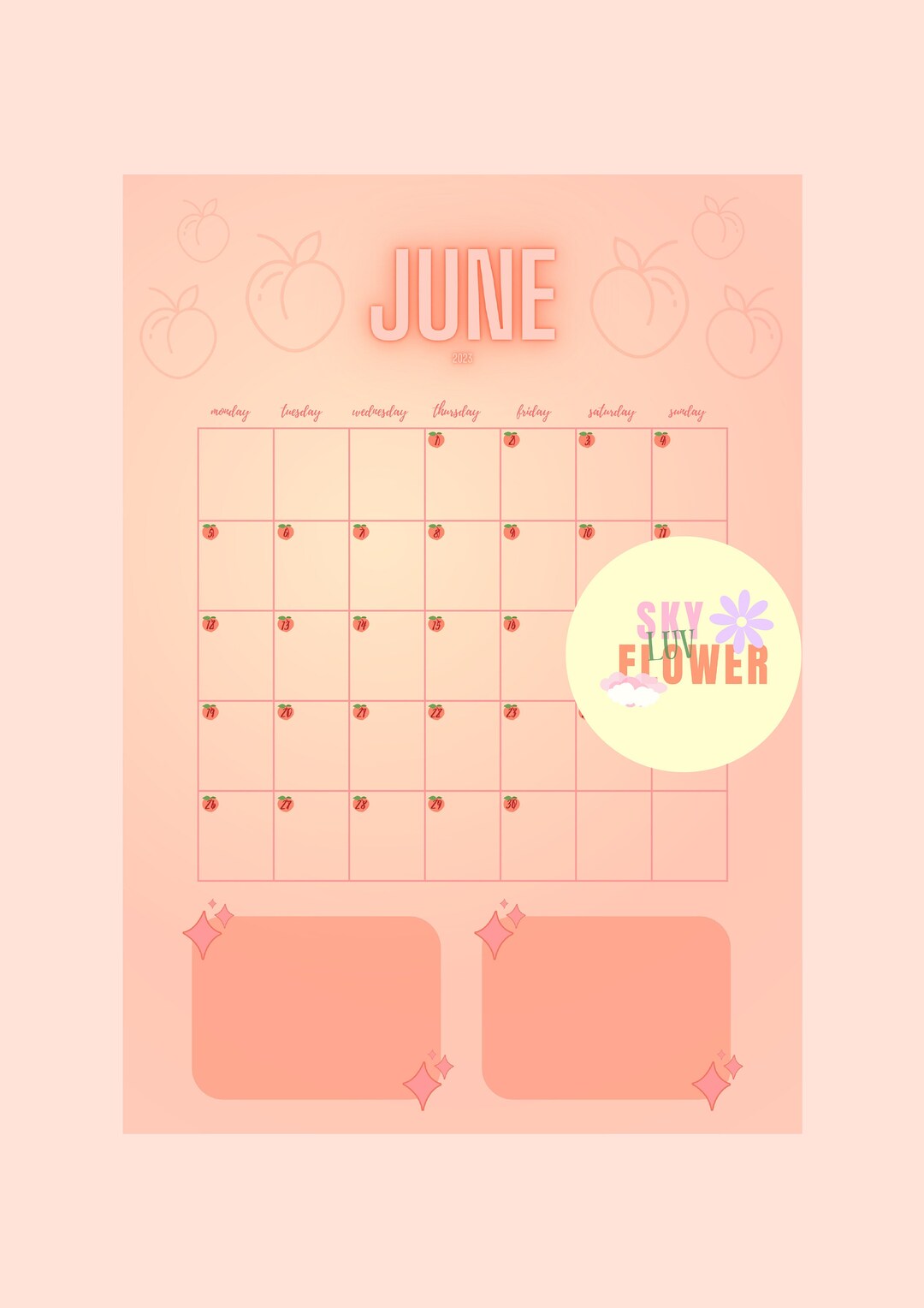 Peach Themed June Calendar - Etsy