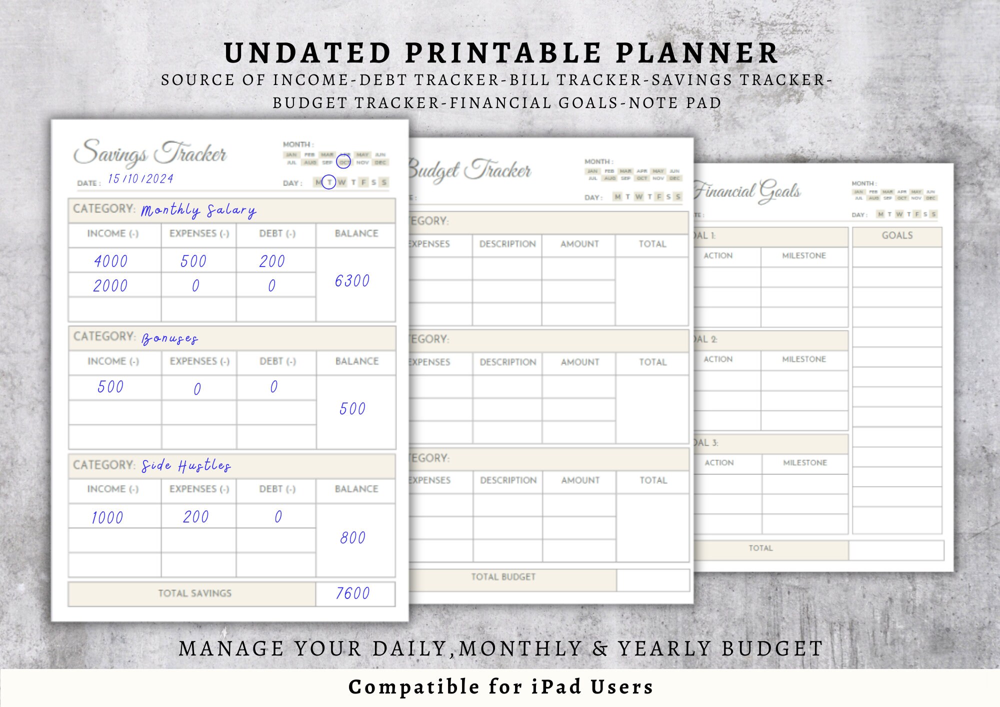 Printable Digital Budget Planner Set Undated Budget Planner - Etsy