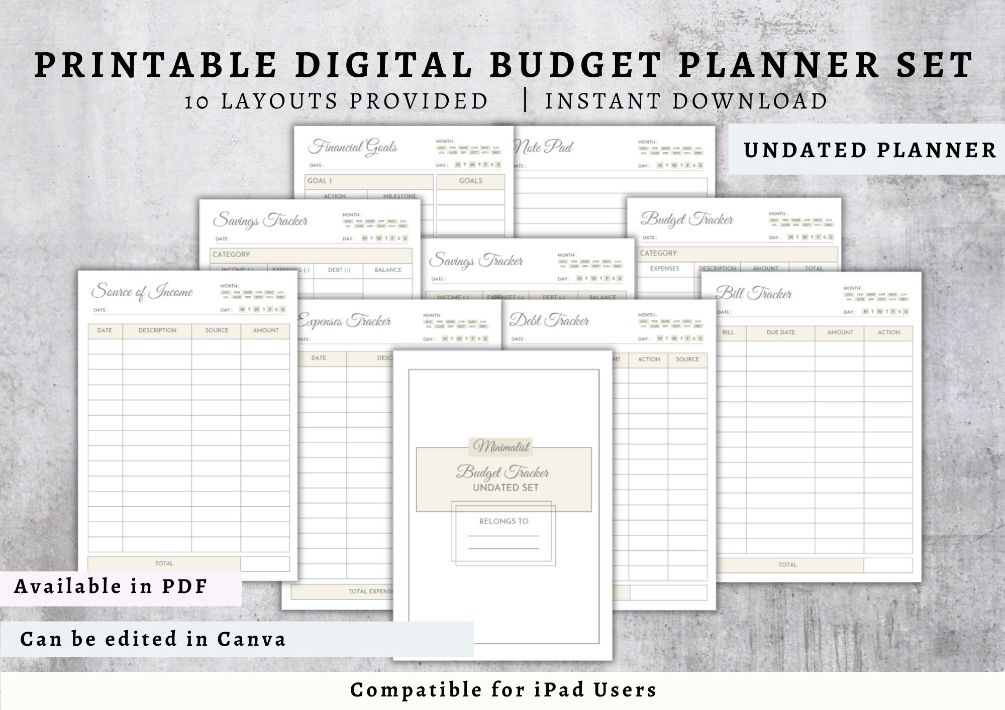 Printable Digital Budget Planner Set | Undated Budget Planner ...