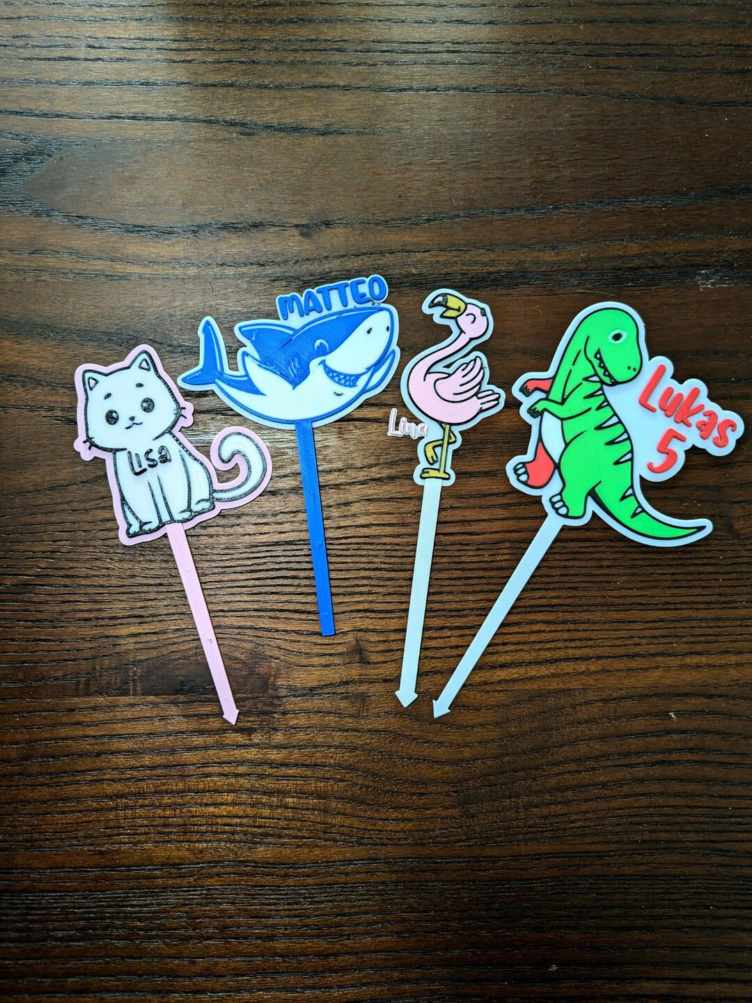 Personalizable 3D Cake Toppers Dinosaur, Cat, Shark & Flamingo Birthday ...