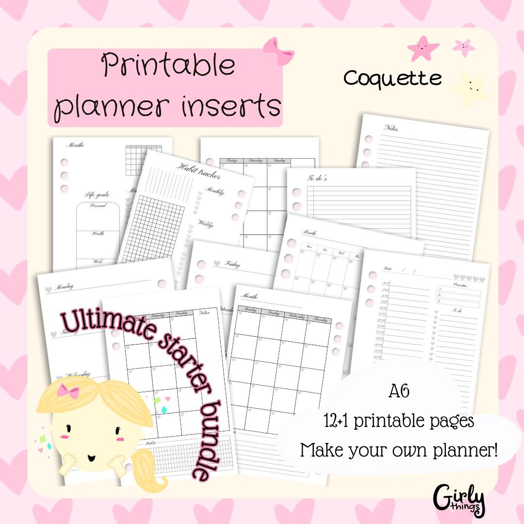 Coquette Binder Planner Printable Inserts A6 - Etsy
