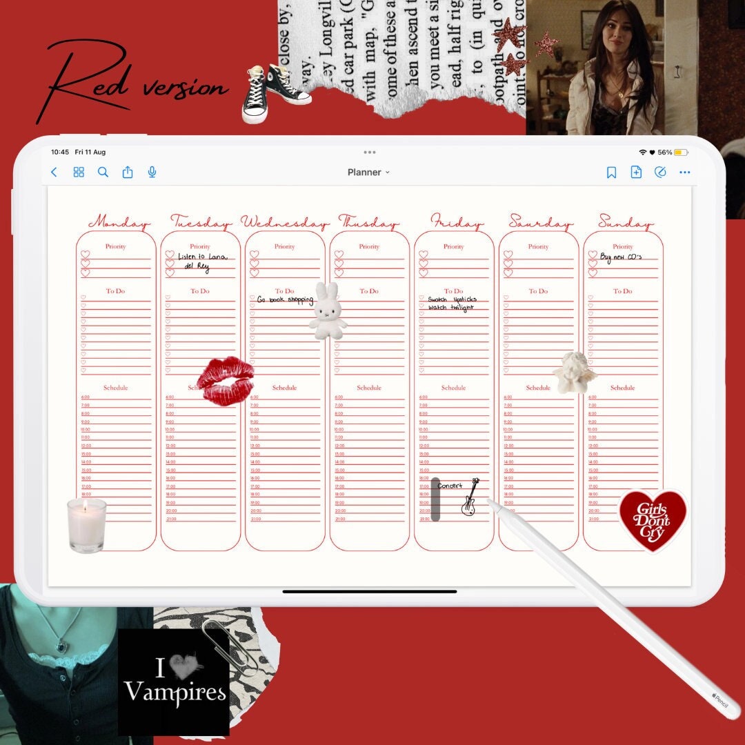 Coquette Weekly Planner 3 Red Version - Etsy