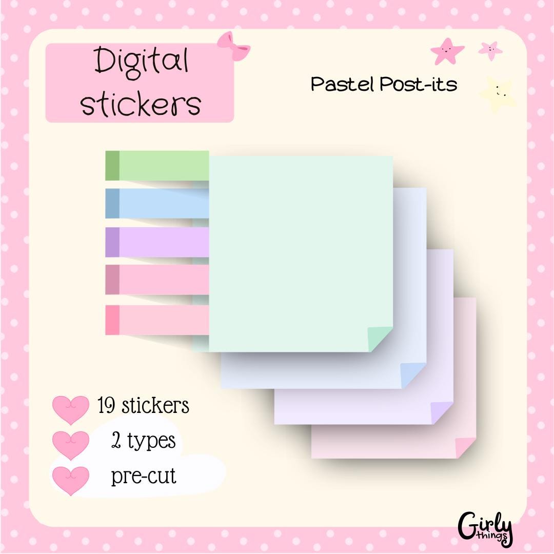 Sticky Notes Digital Stickers - Simple Pastel Post-its - Etsy