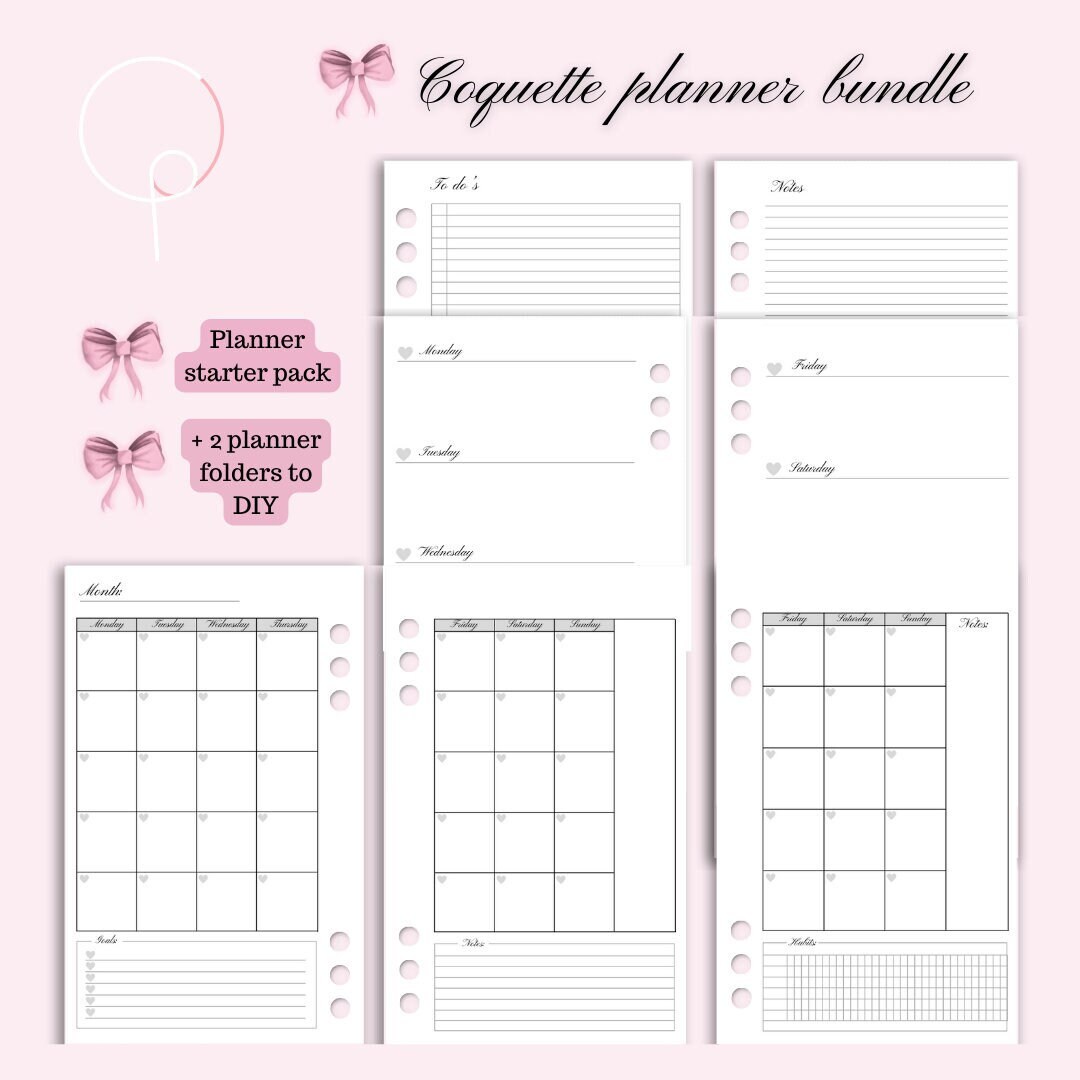 Coquette Binder Planner Printable Inserts A6 and A5 - Etsy