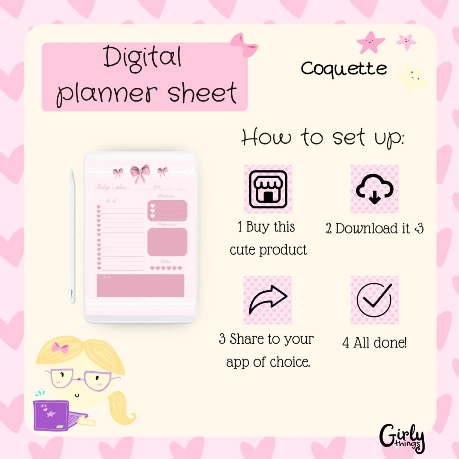 Coquette Daily Planner - Digital Download - Etsy