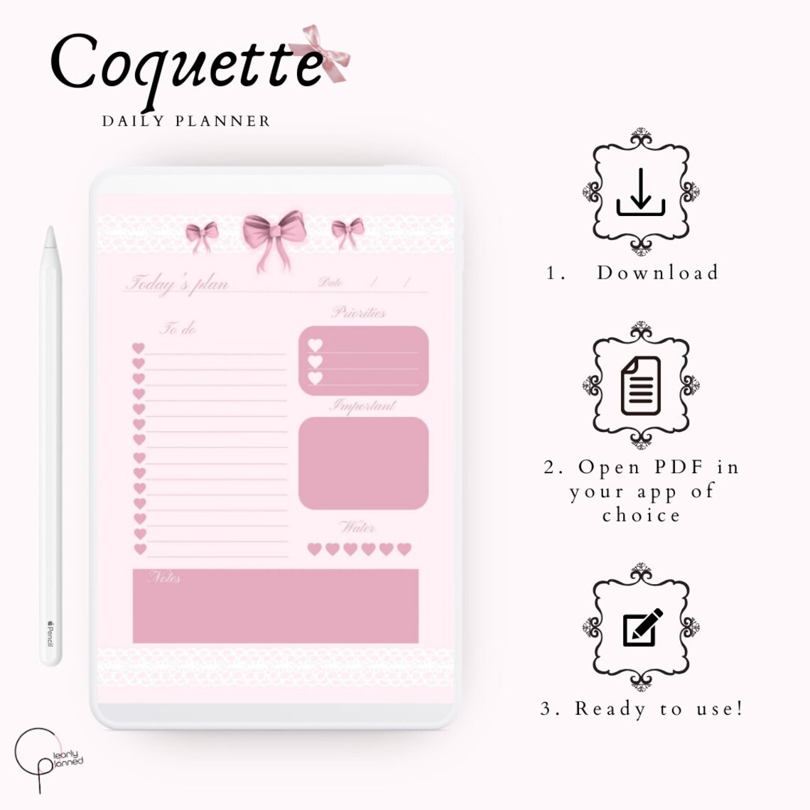 Coquette Daily Planner Digital Download - Etsy