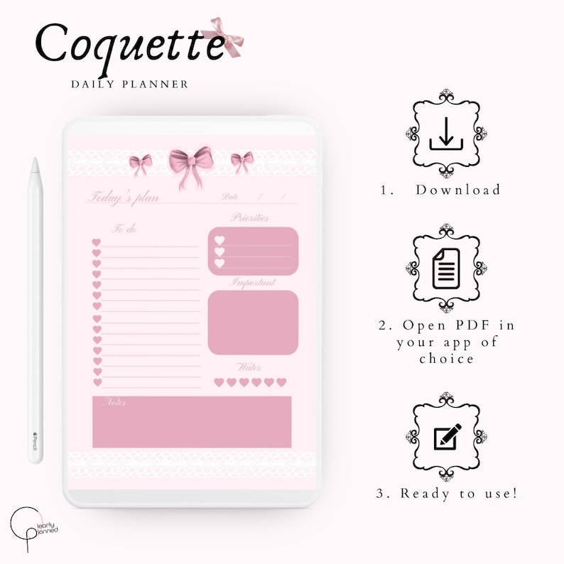 Coquette Daily Planner Digital Download - Etsy