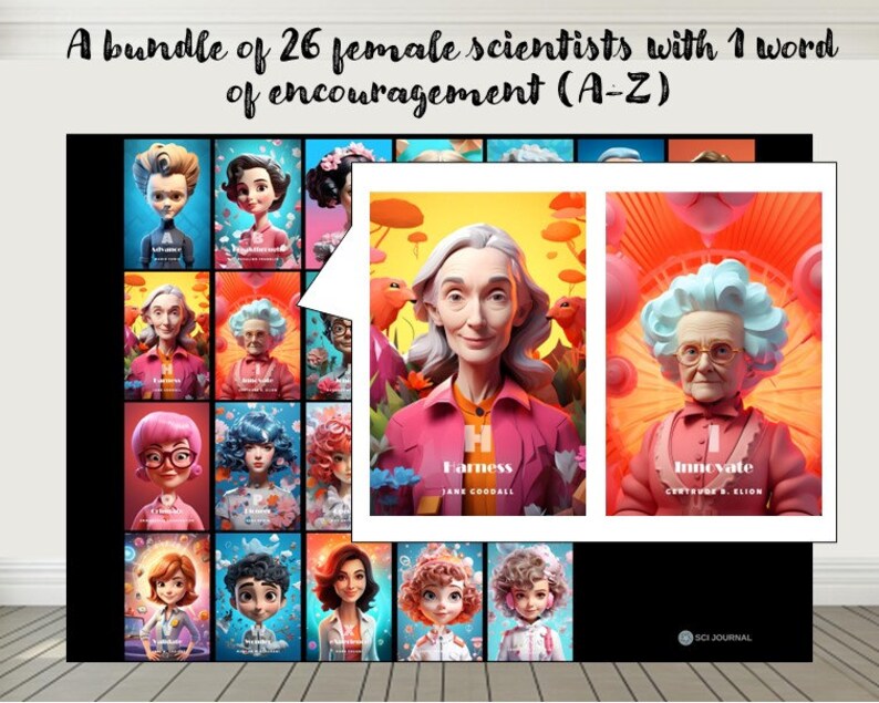 Printables Cartoon Female Scientists 26 Pcs 26 Famous Scientists ...