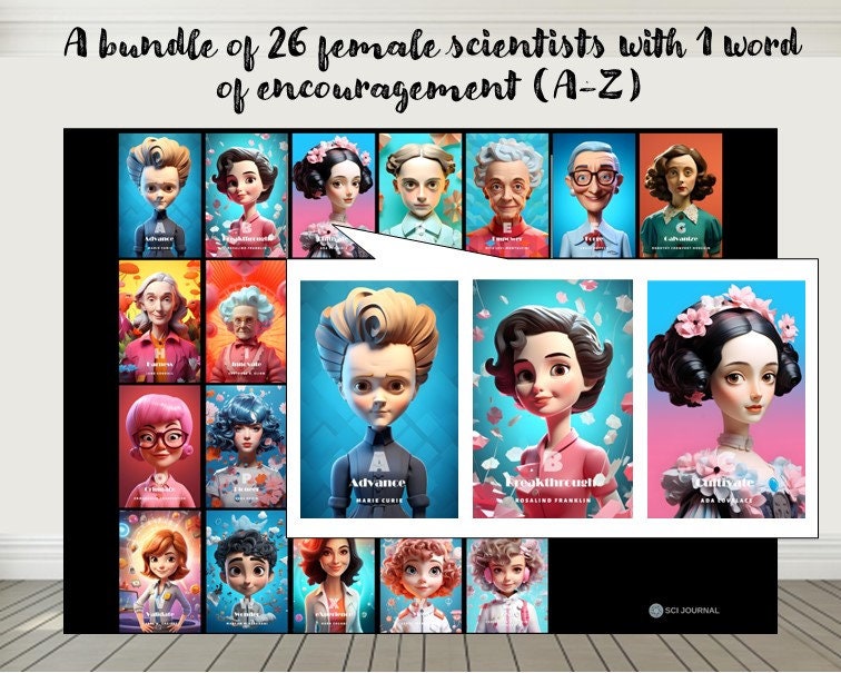 Printables Cartoon Female Scientists 26 Pcs 26 Famous Scientists ...