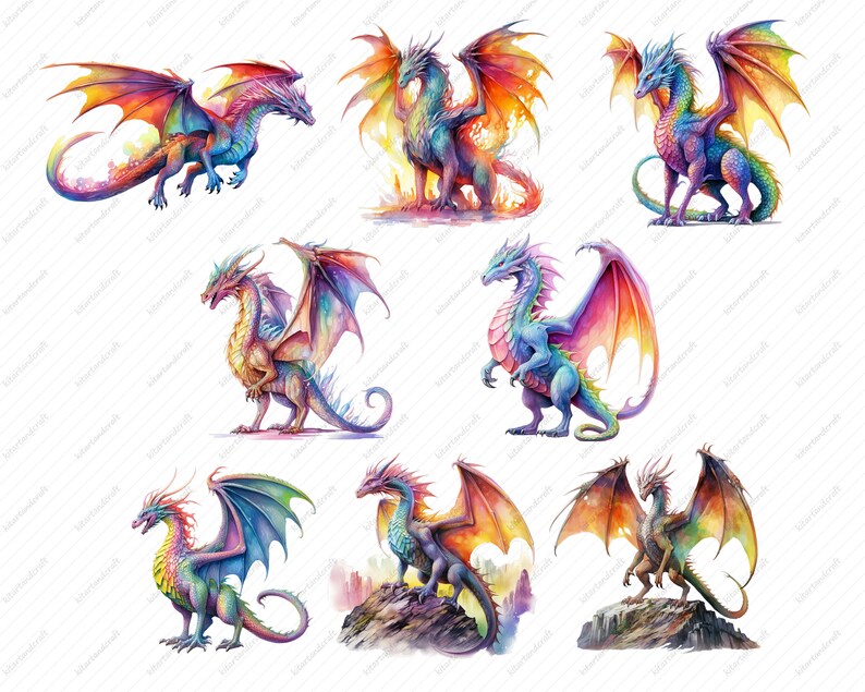 24 Rainbow Dragons Clipart , Rainbow Dragon PNG Bundle, High-quality ...